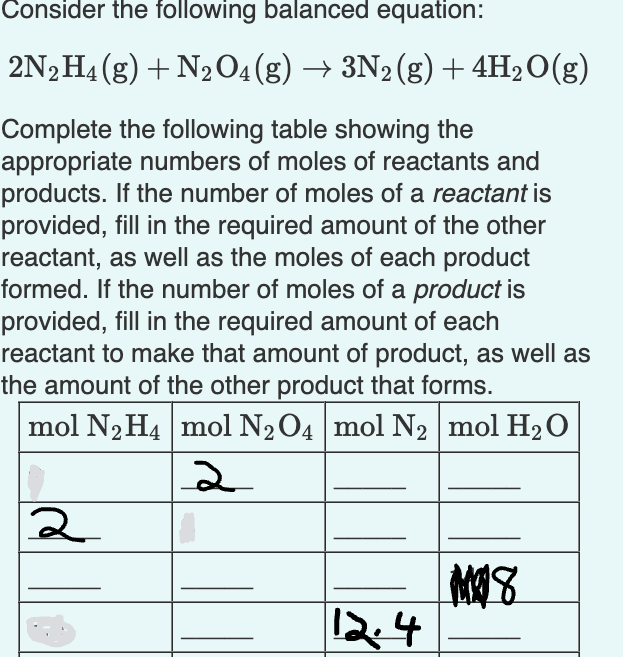 Solved Consider the following balanced equation: 2 N2H4( | Chegg.com