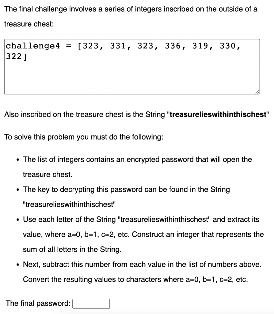 Solved The final challenge involves a series of integers | Chegg.com