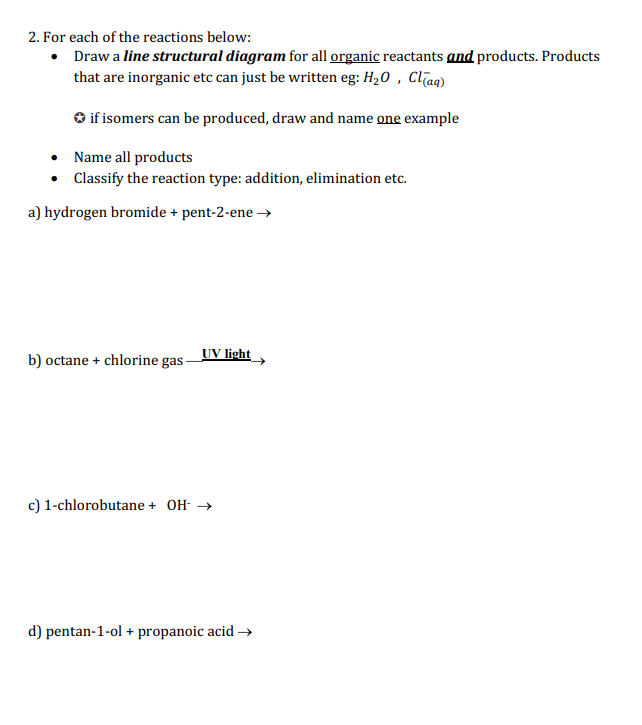 Solved 2. For each of the reactions below: - Draw a line | Chegg.com