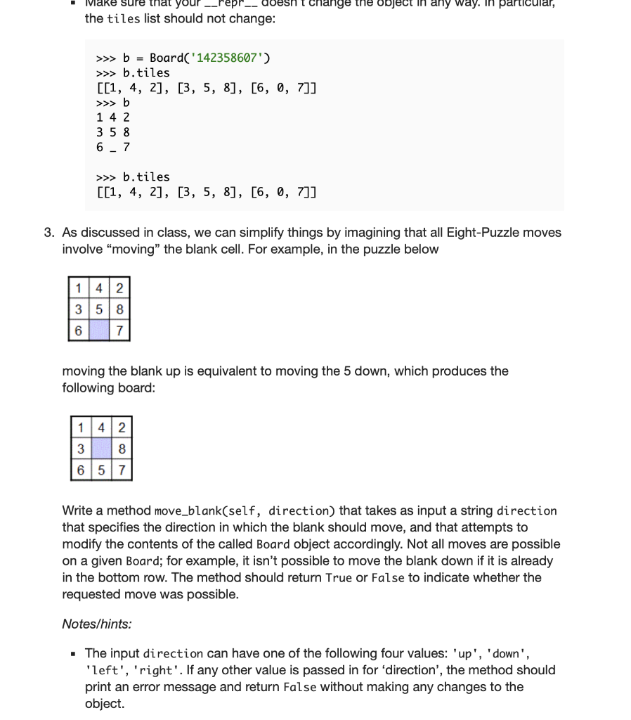 Solved Project Description Part I: A Board class for the | Chegg.com