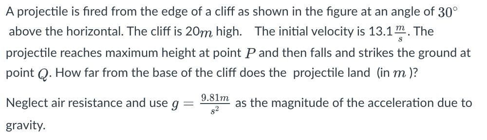 A projectile is fired from the edge of a cliff as | Chegg.com