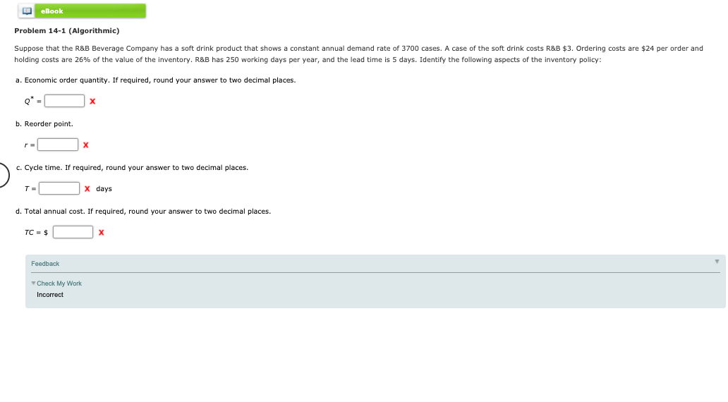 Solved eBook Problem 14-1 (Algorithmic) Suppose that the R&B | Chegg.com