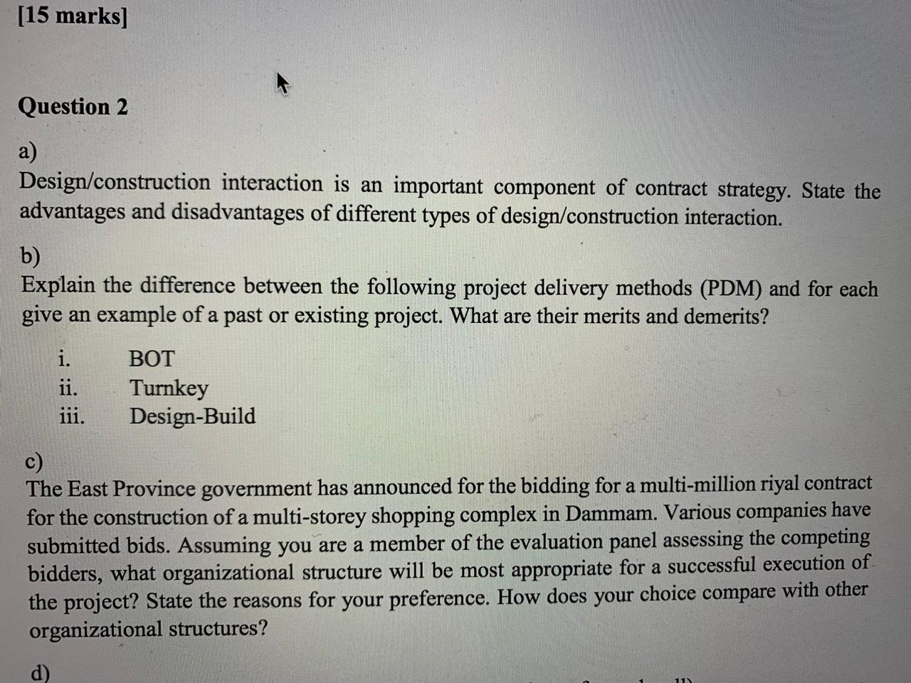 Solved [15 marks] Question 2 Design/construction interaction | Chegg.com