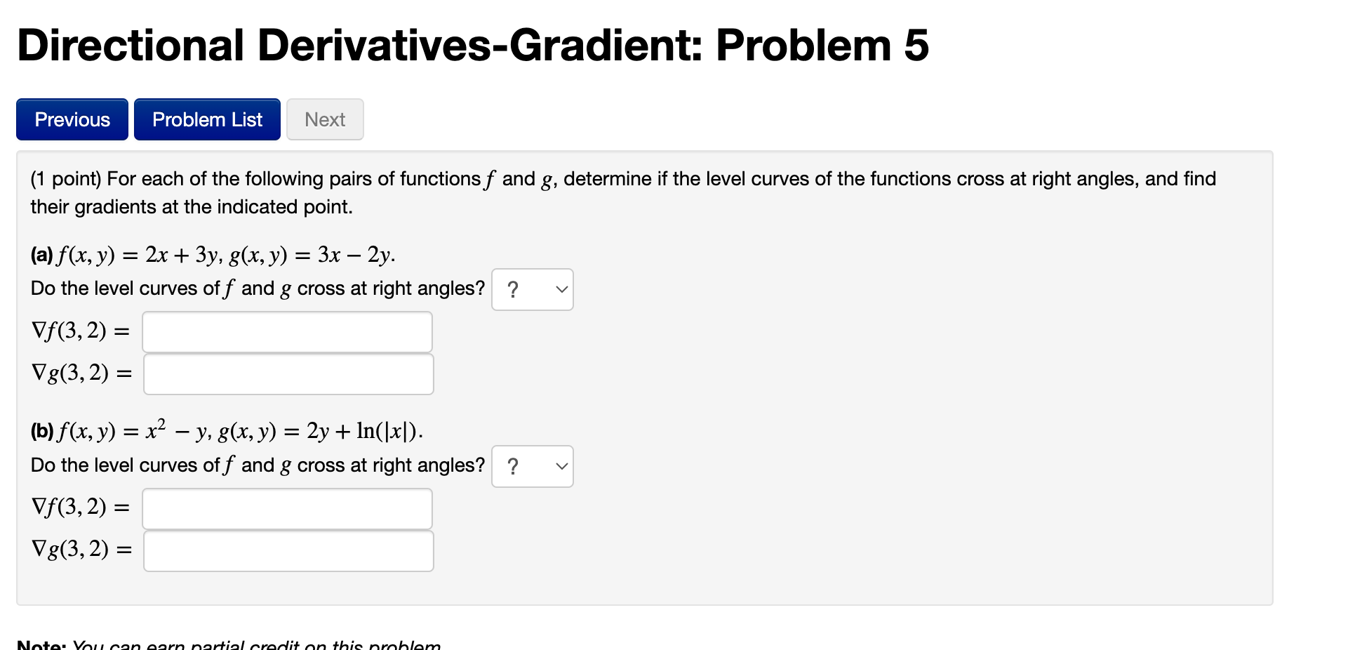 Solved Directional Derivatives-Gradient: Problem 5 (1 point) | Chegg.com