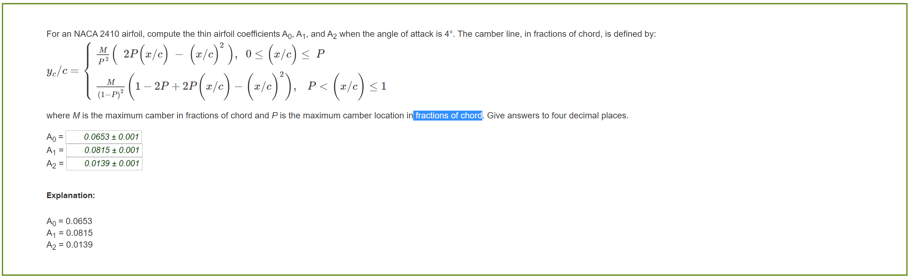 For an NACA 2410 airfoil, compute the thin airfoil | Chegg.com