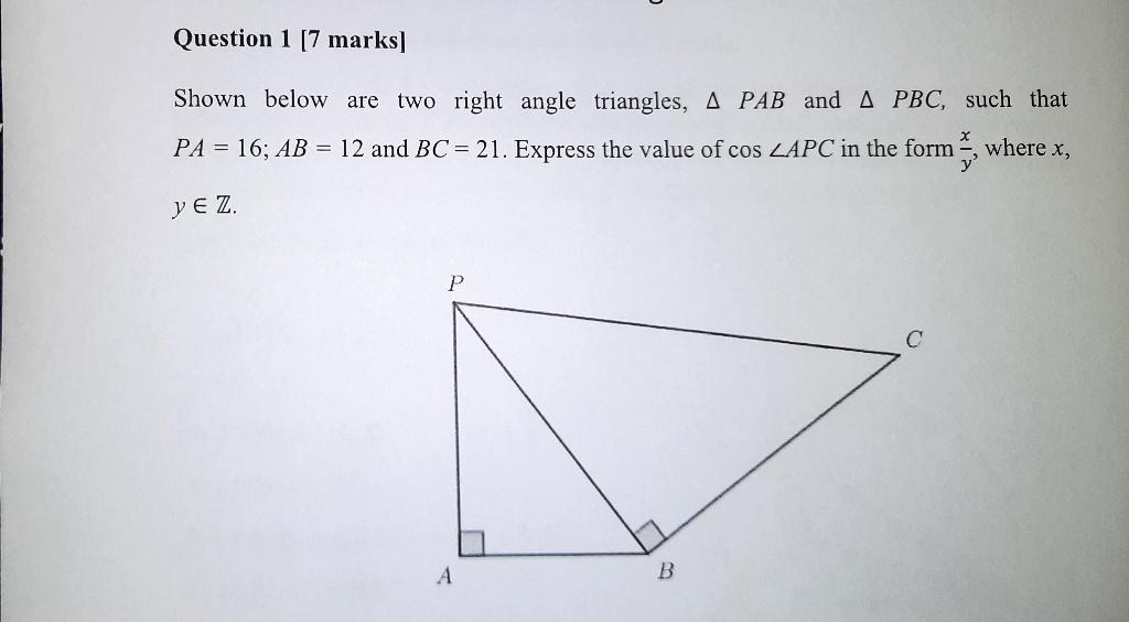 Solved Shown below are two right angle triangles, PAB and | Chegg.com