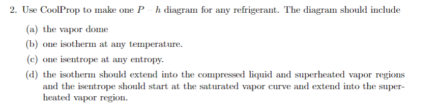 Solved 2. Use CoolProp to make one P−h diagram for any | Chegg.com