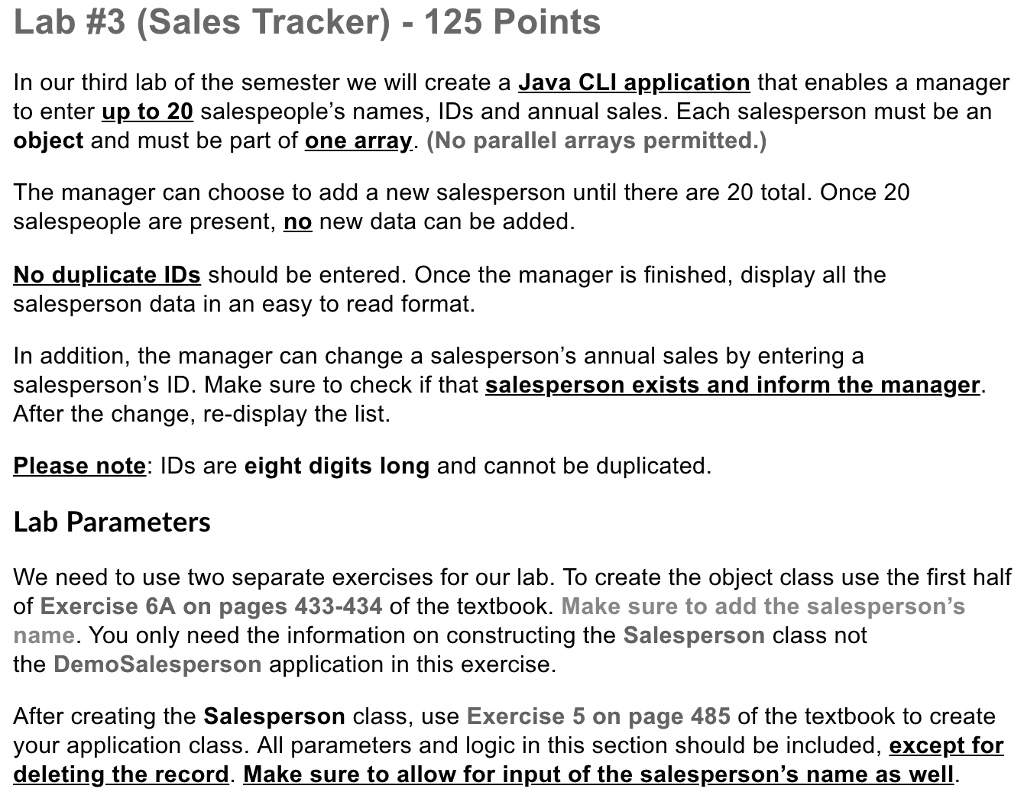 Lab #3 (Sales Tracker) -125 Points In our third lab | Chegg.com