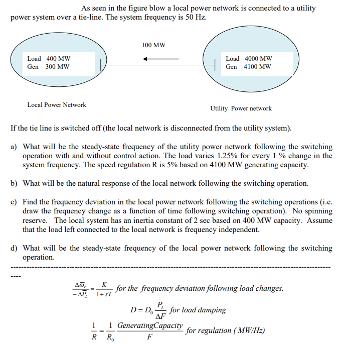 Solved As seen in the figure blow a local power network is | Chegg.com