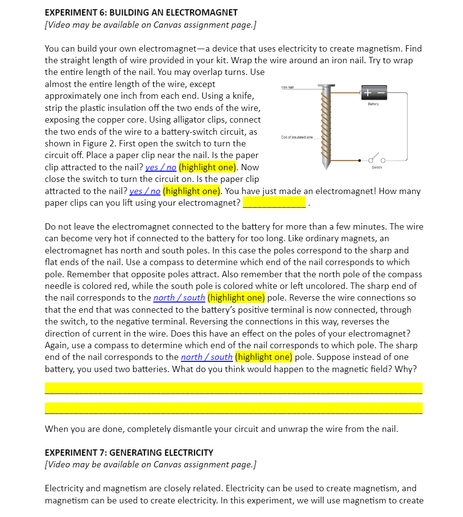 Solved EXPERIMENT 6: BUILDING AN ELECTROMAGNET [Video may be | Chegg.com