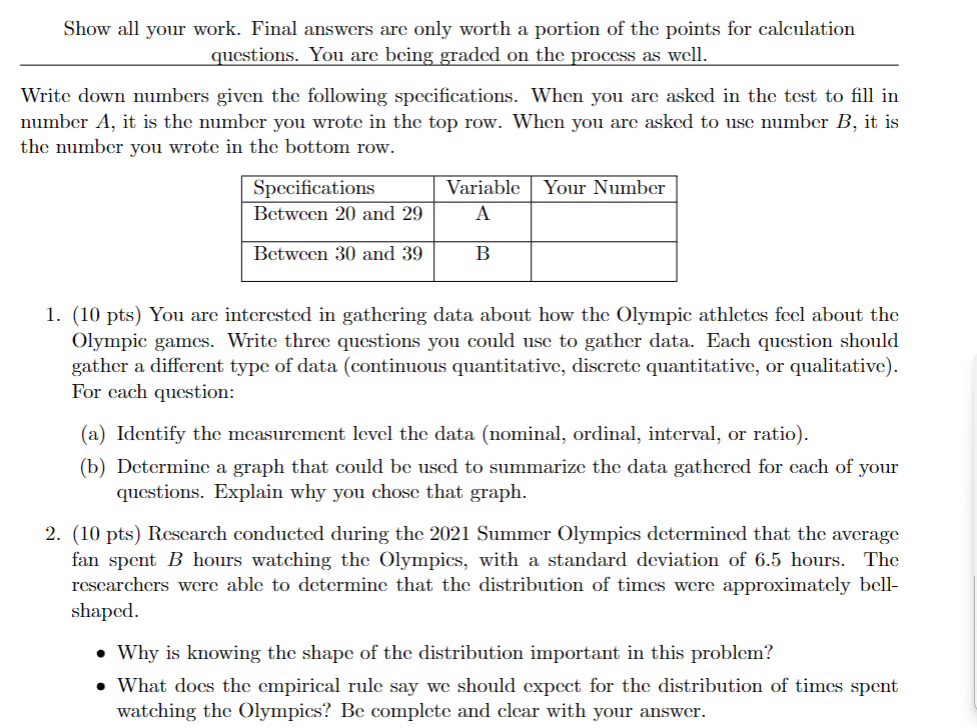 Solved Show all your work. Final answers are only worth a | Chegg.com
