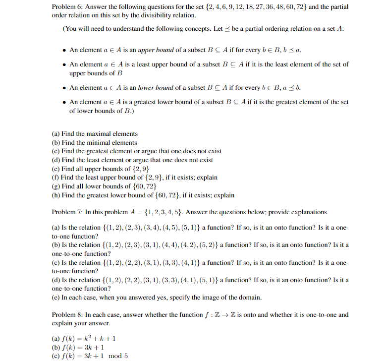 Solved Problem 6: Answer the following questions for the set | Chegg.com