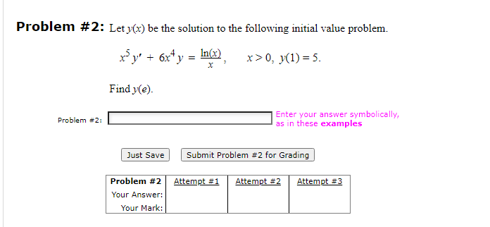 Solved Problem \# 2: Let y(x) be the solution to the | Chegg.com
