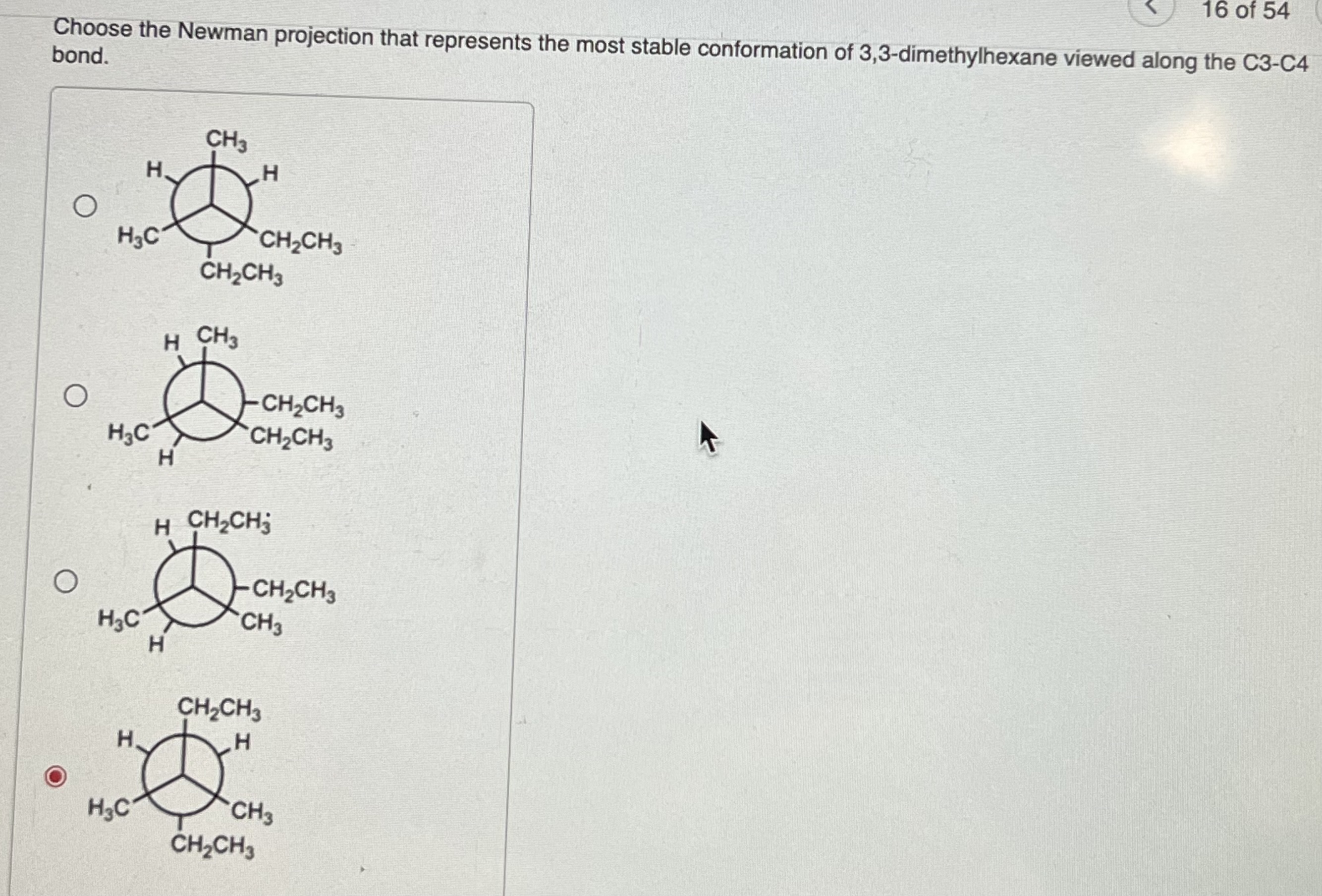 Solved Choose the Newman projection that represents the most | Chegg.com