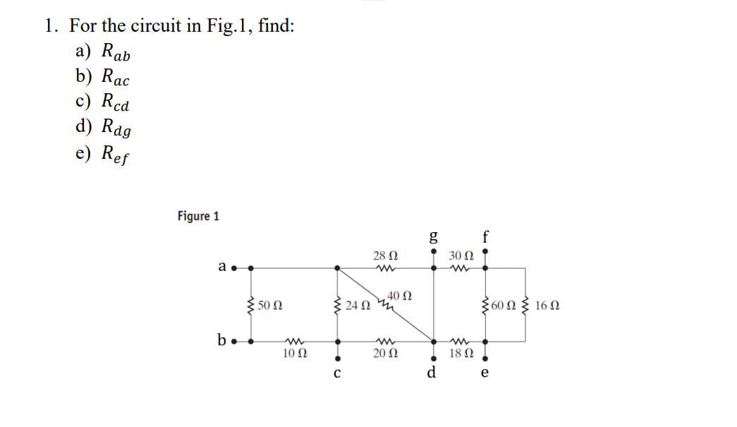 Solved 1. For the circuit in Fig.1, find: a) Rab b) Rac c) | Chegg.com