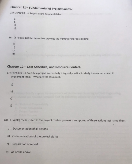 Solved Chapter 11 -Fundamental of Project Control 15) (3 | Chegg.com