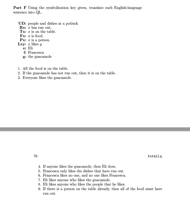 Solved Part F Using the symbolization key given, translate | Chegg.com