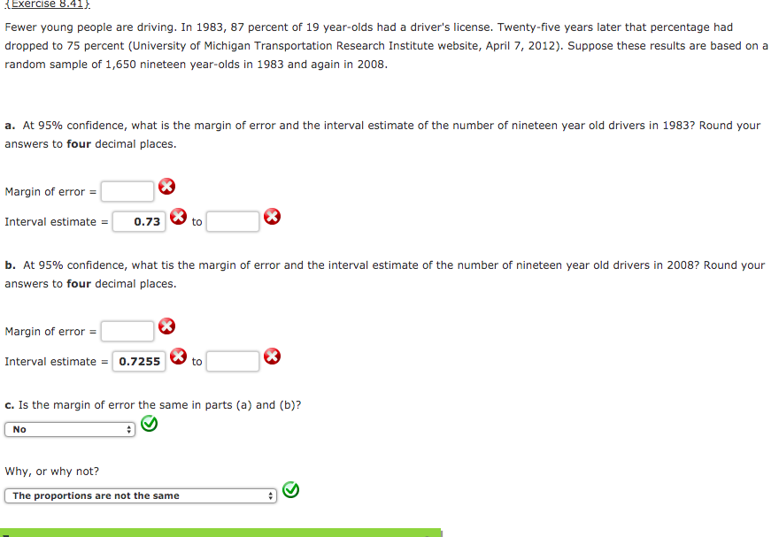 Solved {Exercise 8.41} Fewer young people are driving. In | Chegg.com