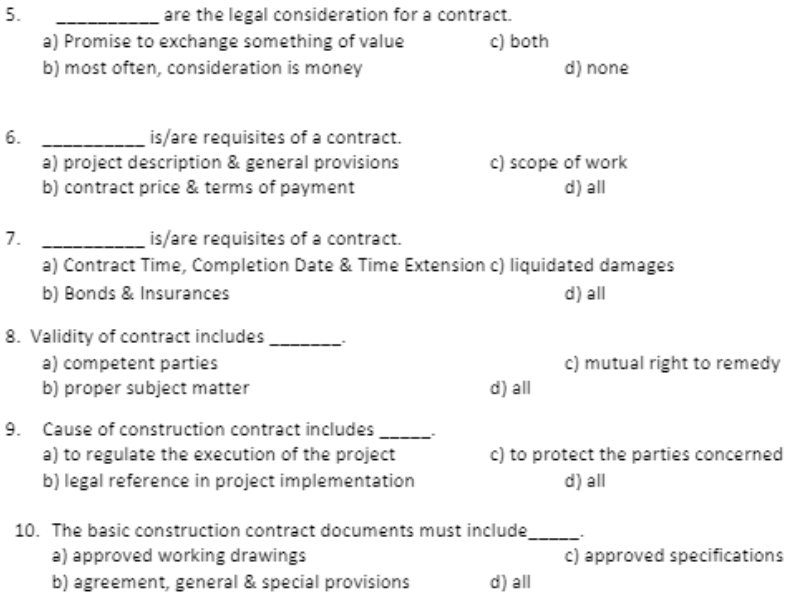 Solved 5. are the legal consideration for a contract. a) | Chegg.com