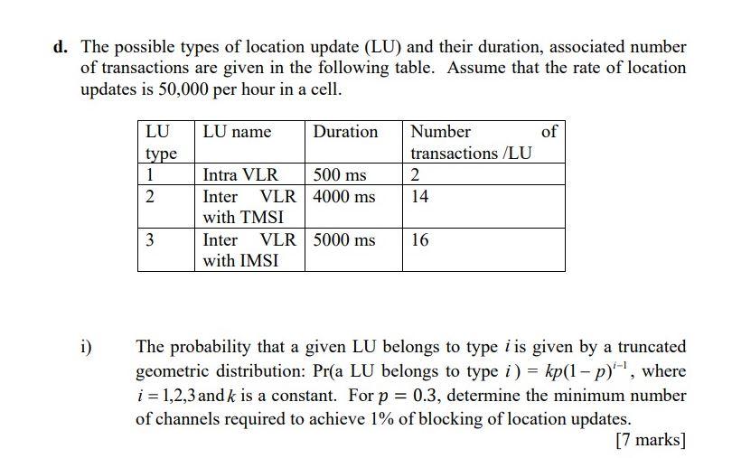 Solved The possible types of location update (LU) and their | Chegg.com
