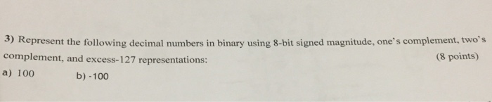 Solved 3) Represent the following decimal numbers in binary | Chegg.com