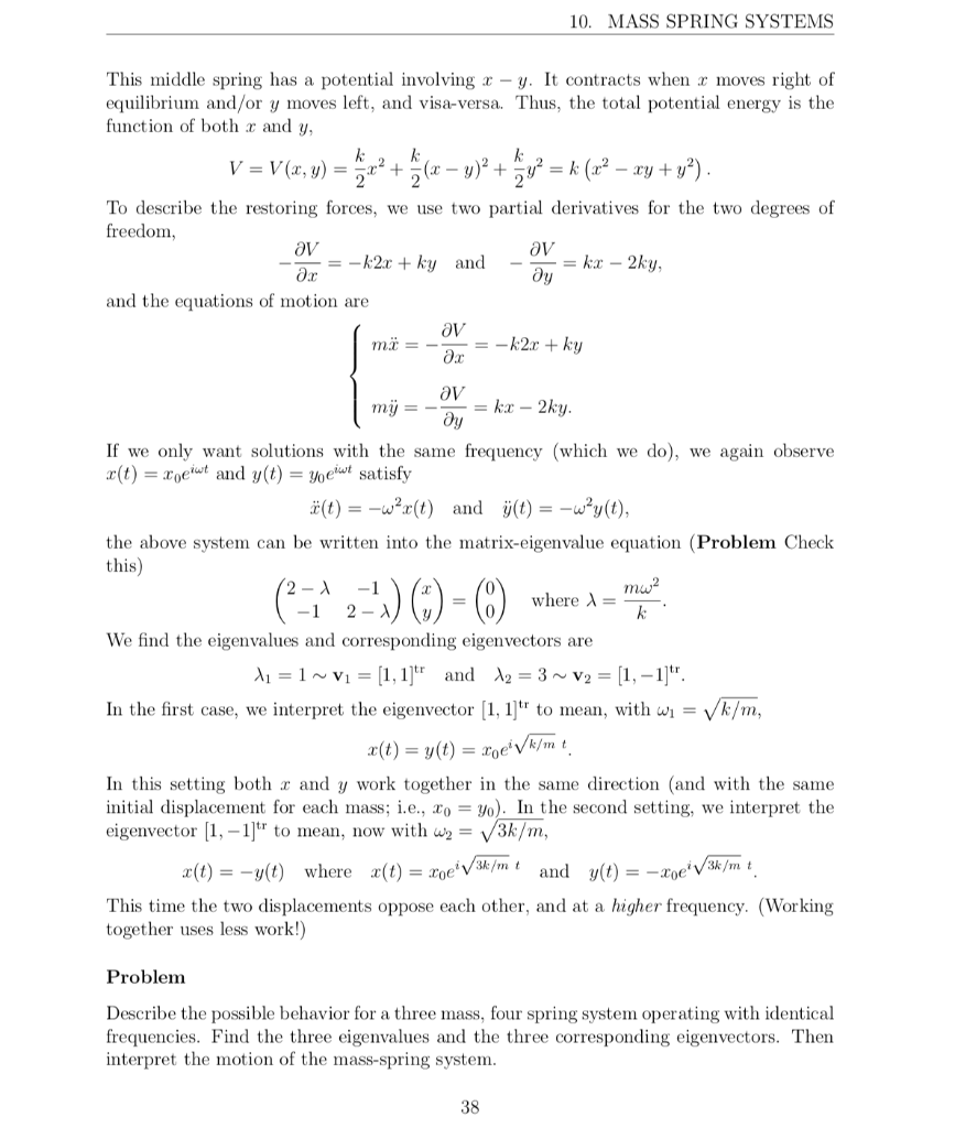 Solved 10. MASS SPRING SYSTEMS The equation that describes | Chegg.com