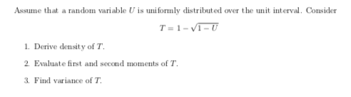 Solved Assume that a random variable U is uniformly | Chegg.com