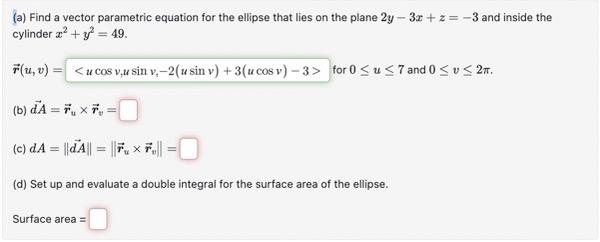 Solved (a) Find a vector parametric equation for the ellipse | Chegg.com