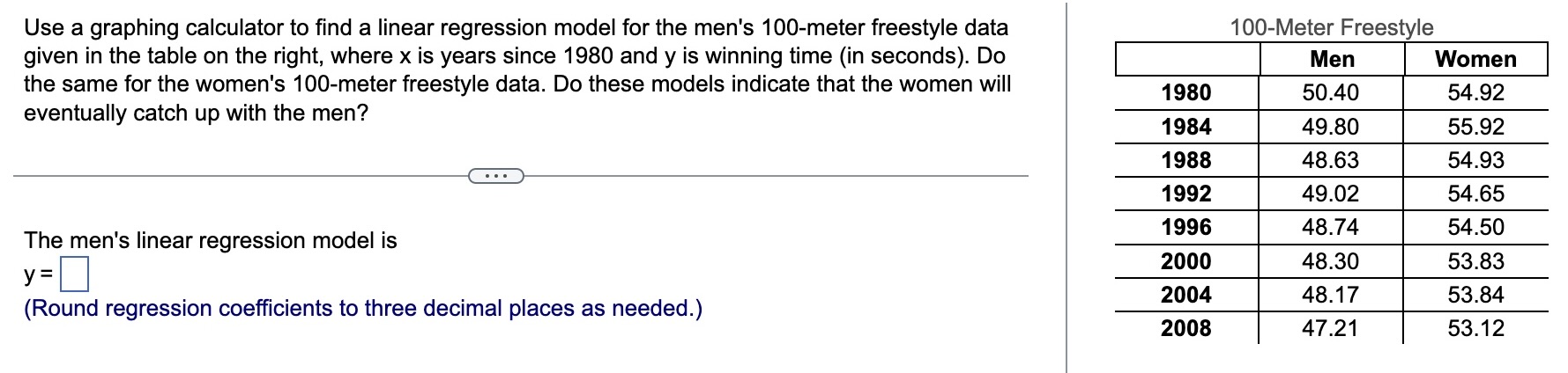 Use a graphing calculator to find a linear regression | Chegg.com