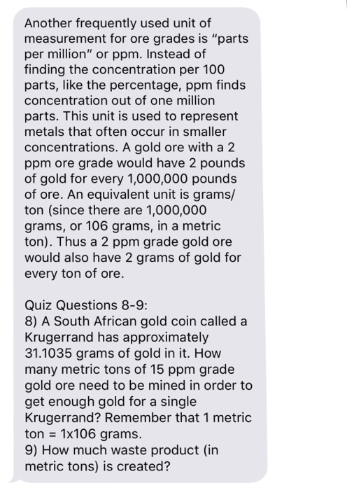 Solved Another frequently used unit of measurement for ore | Chegg.com