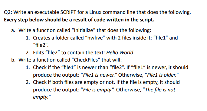 Solved Q2 Write An Executable Script For A Linux Command