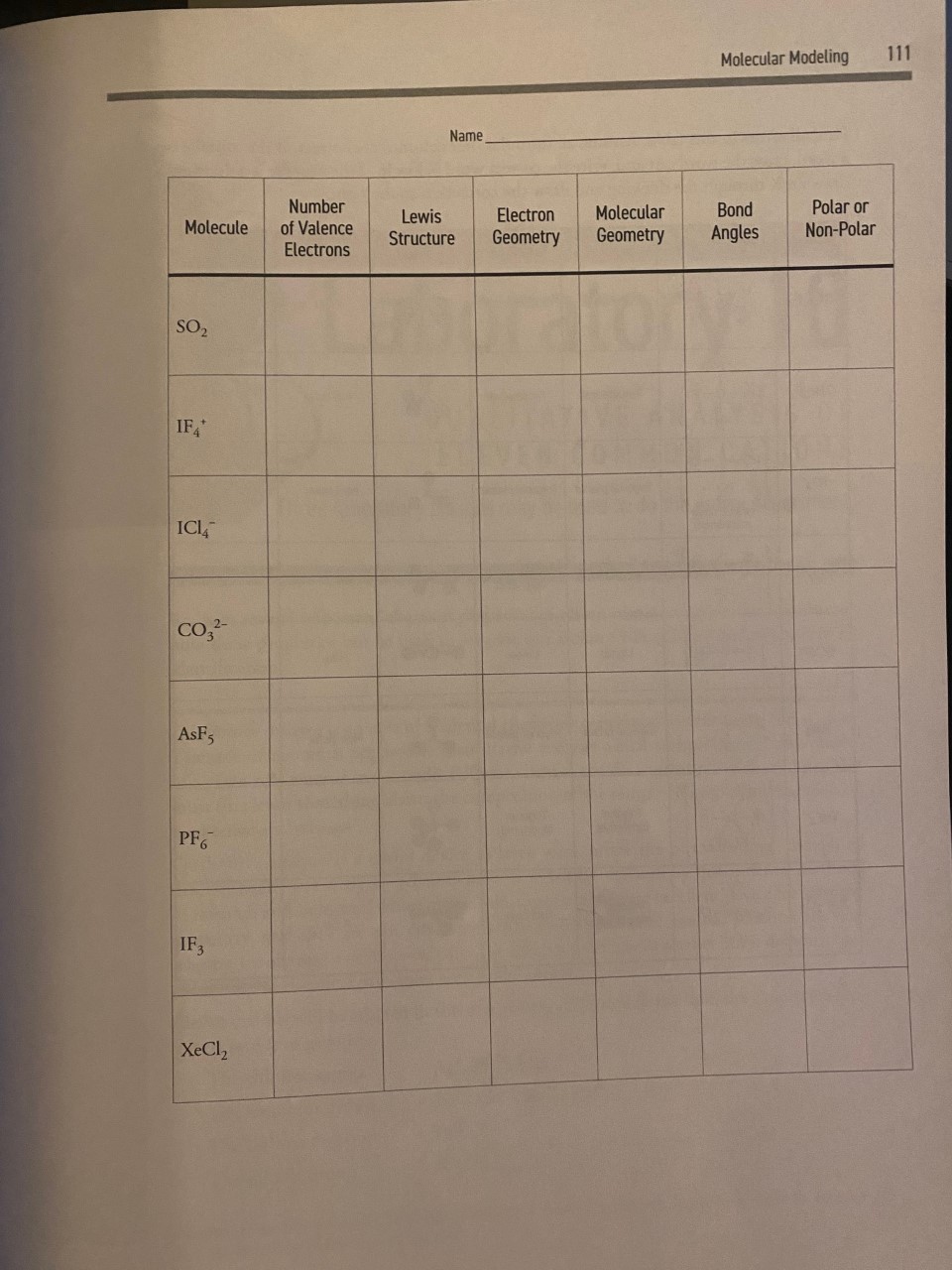 Solved Molecular Modeling 111 Name | Chegg.com