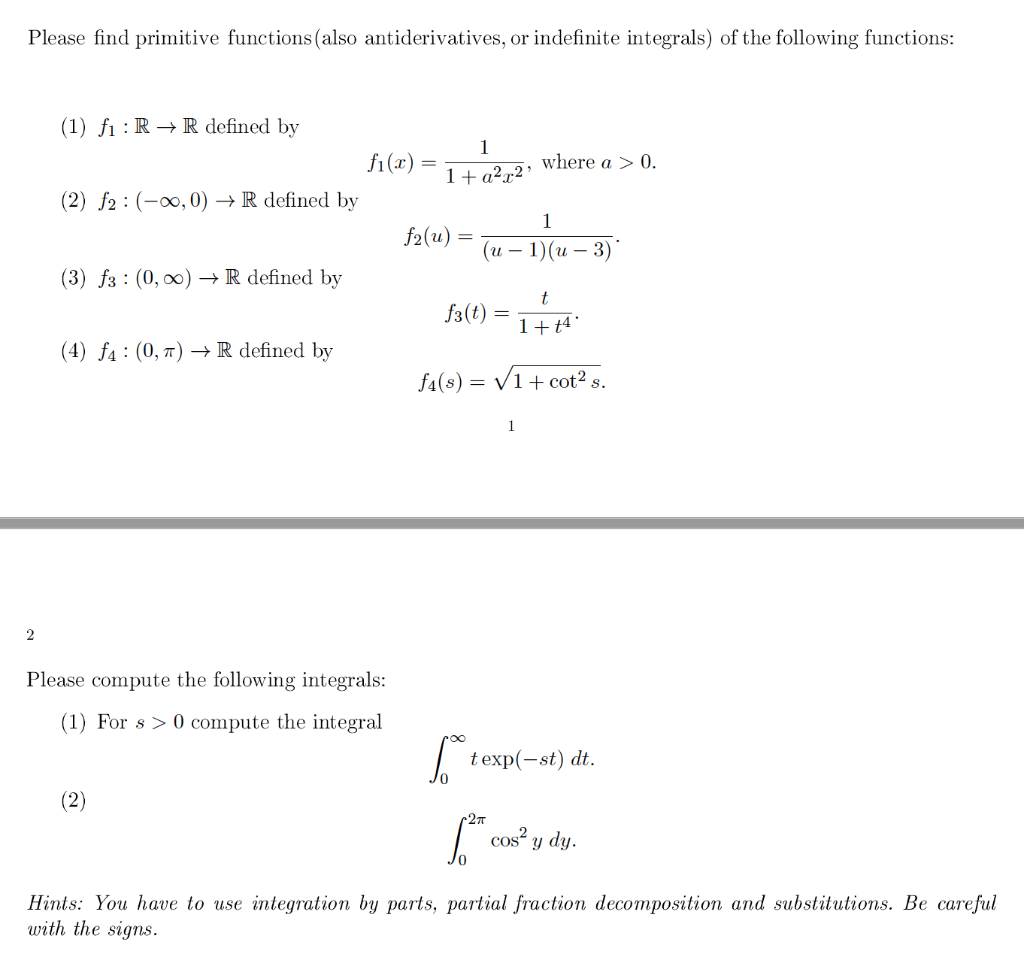 Solved Please find primitive functions(also antiderivatives, | Chegg.com
