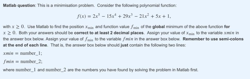 Matlab Question This Is A Minimisation Problem