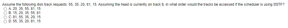Solved Assume the following disk track requests: 55, 35, 20, | Chegg.com