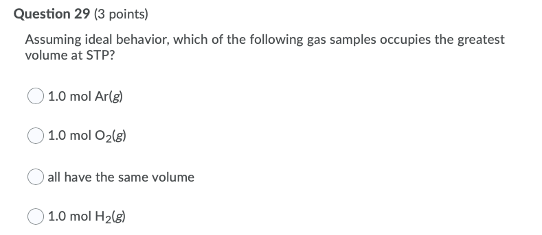 Solved Assuming ideal behavior, which of the following gas | Chegg.com