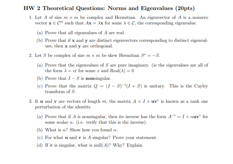 Solved HW 2 Theoretical Questions: Norms and Eigenvalues | Chegg.com