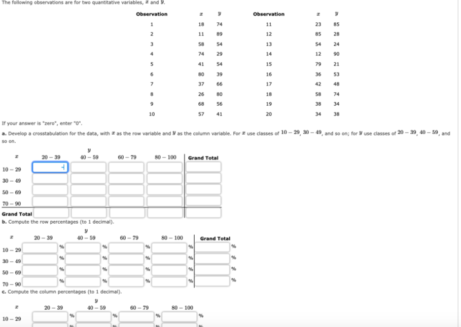 Solved The following observations are for two quantitative | Chegg.com