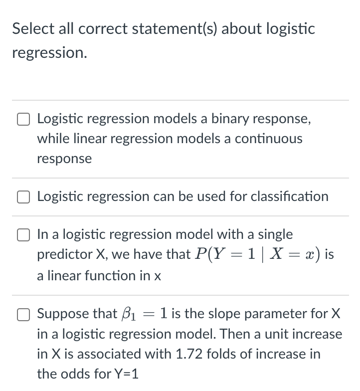 Solved Select all correct statement(s) about logistic | Chegg.com
