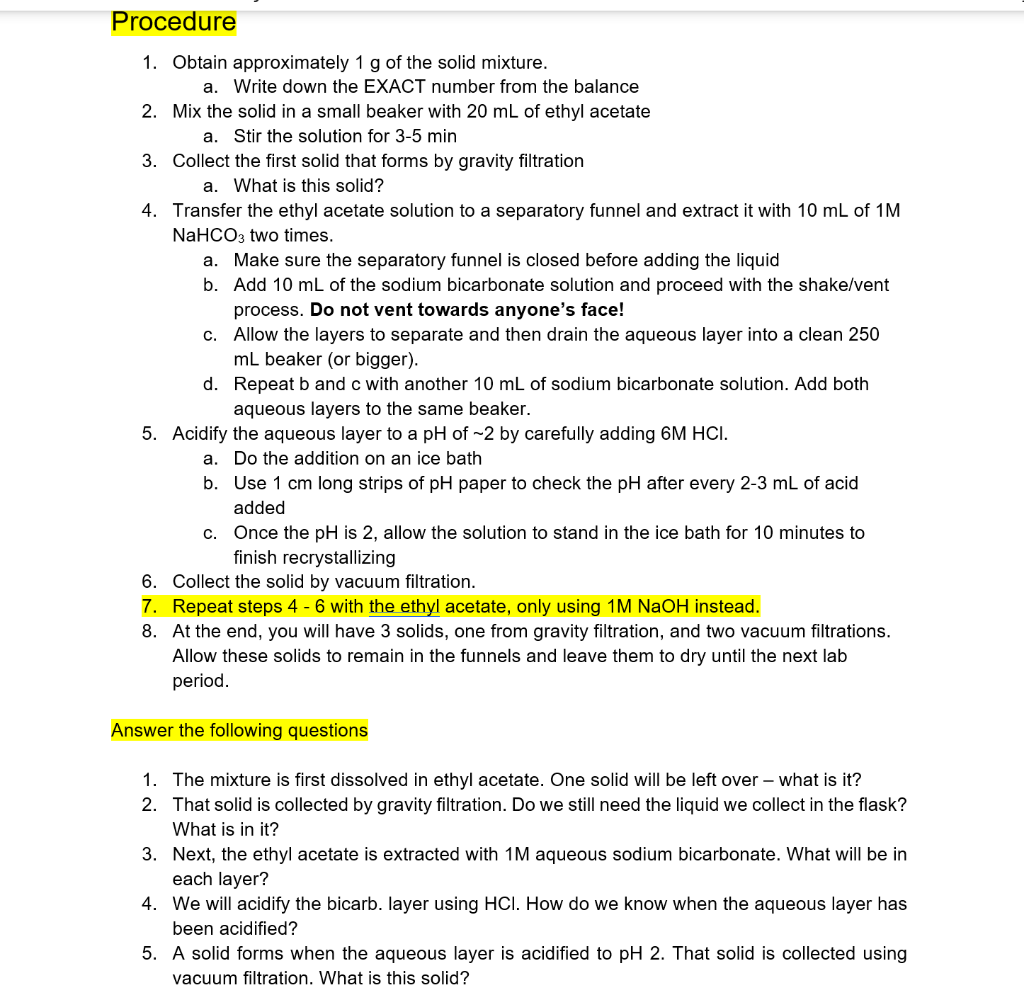 Solved 1. Obtain approximately 1 g of the solid mixture. a. | Chegg.com