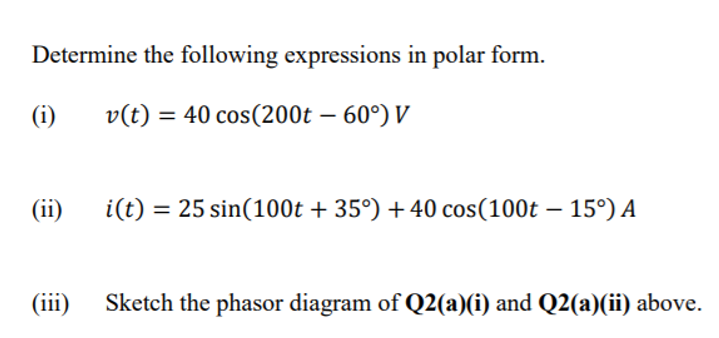 Solved Determine the following expressions in polar form. ) | Chegg.com