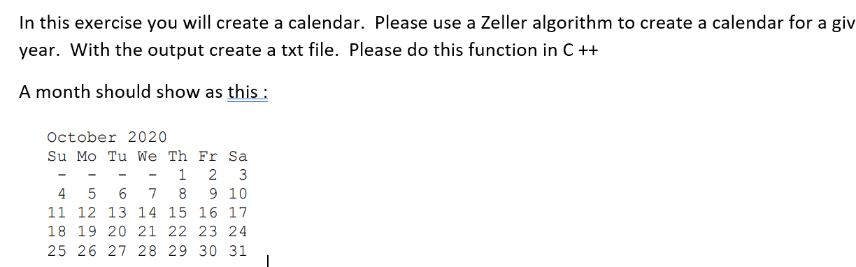 Solved In this exercise you will create a calendar. Please | Chegg.com