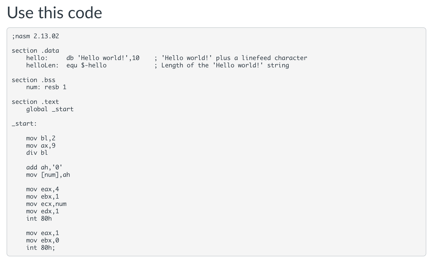 Solved Assignment Read 2 one-byte numbers. Divide number 1 / | Chegg.com