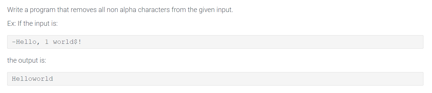 Solved Write a program that removes all non alpha characters | Chegg.com