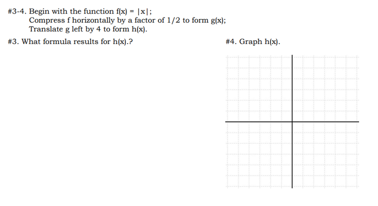 Solved #1−2. Begin with the function f(x)=∣x∣; Translate f | Chegg.com