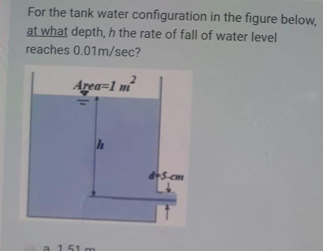 Solved For the tank water configuration in the figure below, | Chegg.com