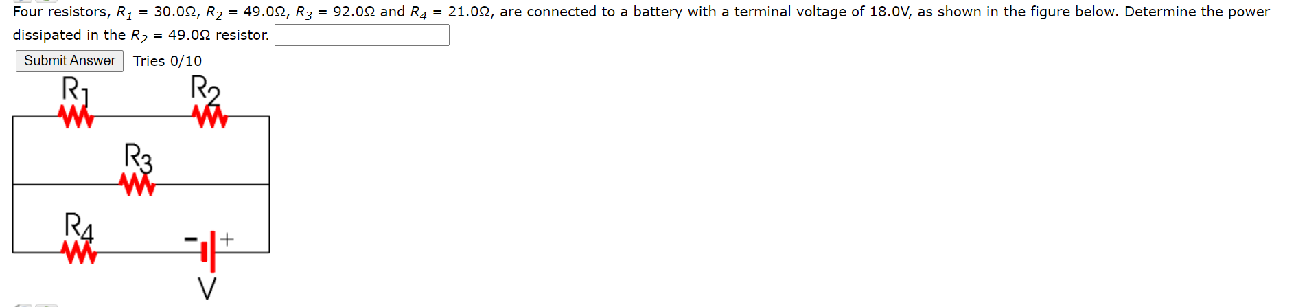 Solved Four resistors, R1 = 30.012, R2 49.032, R3 = 92.02 | Chegg.com