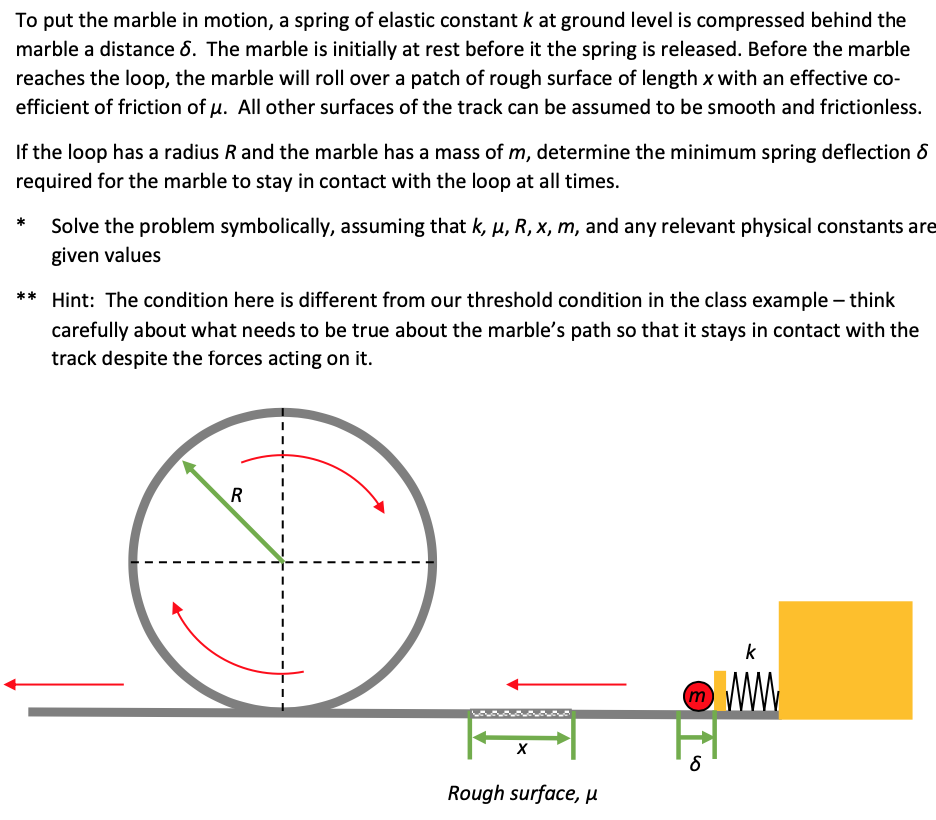 Solved To put the marble in motion, a spring of elastic | Chegg.com