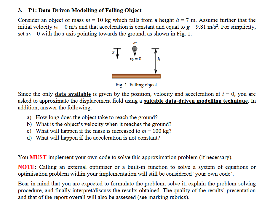 Solved P1: Data-Driven Modelling of Falling Object Consider | Chegg.com