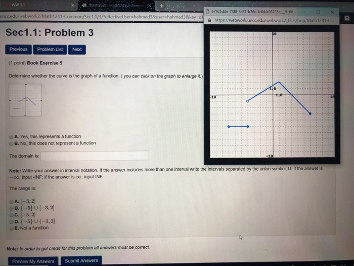 Solved wW 1.1 3Ekey 숄 https//webwork.unce Sec1.1: Problem 3 | Chegg.com